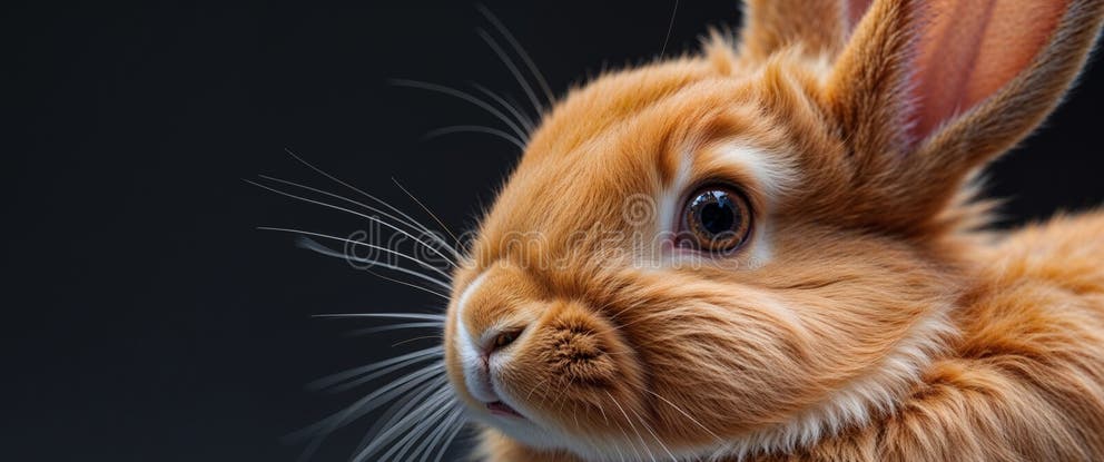 Closeup of an Orange Fluffy Rabbit on Black Background. Stock Image ...