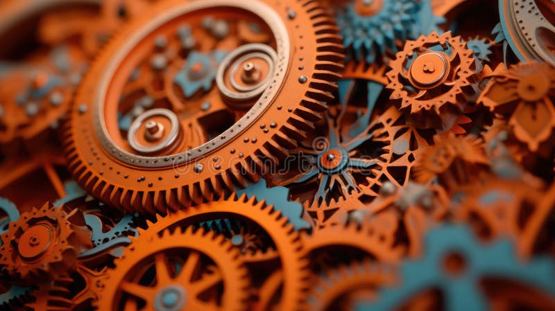 Closeup orange gears stock illustration. Illustration of surface ...
