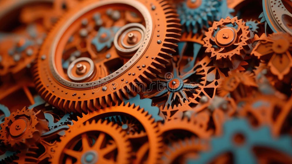 Closeup orange gears stock illustration. Illustration of surface ...