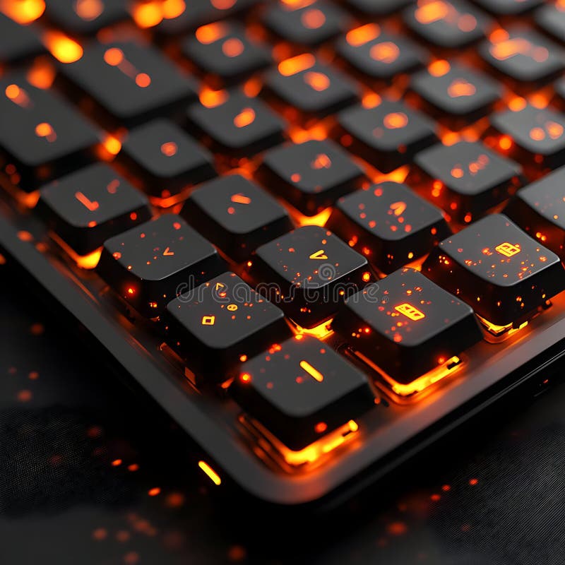 Closeup of Orange Illuminated Keyboard - 3D Illustration Stock ...