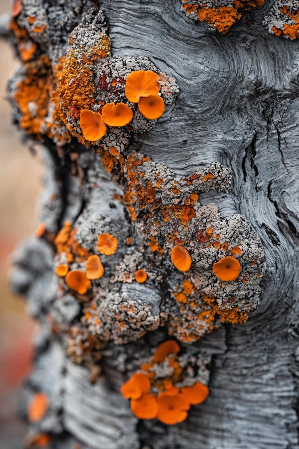 Closeup of Orange Lichen on Gray Tree Bark Texture High Quality Image ...
