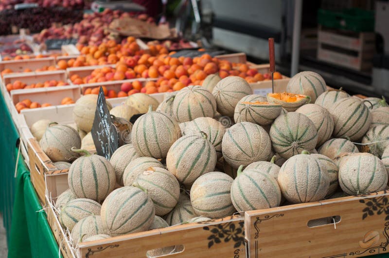 Organic Melons Stack at the Market Stock Image - Image of healthy ...