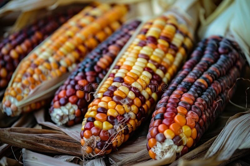 Colorful Indian Corn Cobs on Rustic Background Stock Image - Image of ...