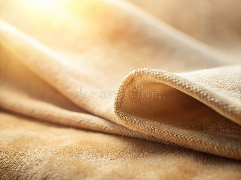 Closeup Panoramic View of Light Beige Suede Fabric Texture a Double ...