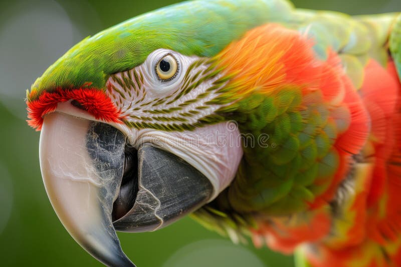 Closeup of a Parrots Head, Detailing Vibrant Plumes and Sharp Beak ...