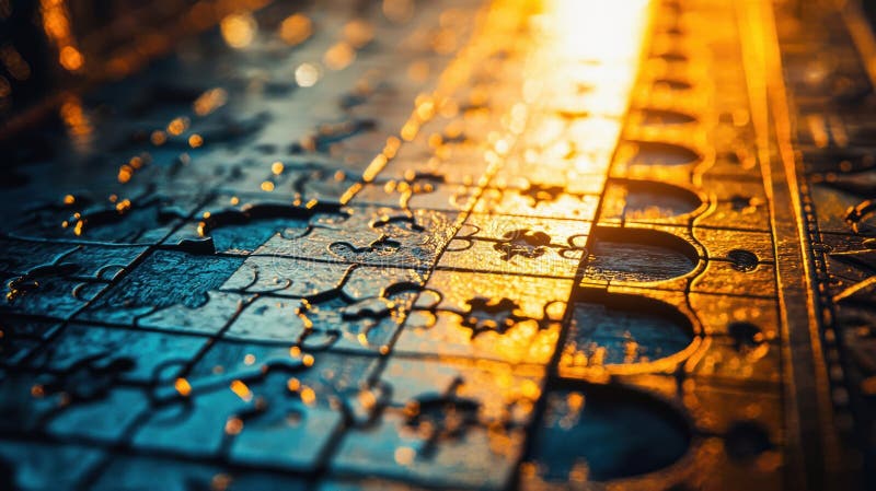 Closeup of a Partially Completed Jigsaw Puzzle with Warm, Orange ...