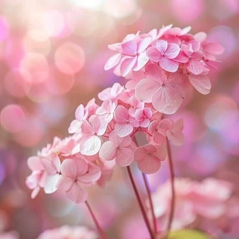Closeup of Pastel Pink Hydrangea Flowers, Soft Focus Background, Spring ...
