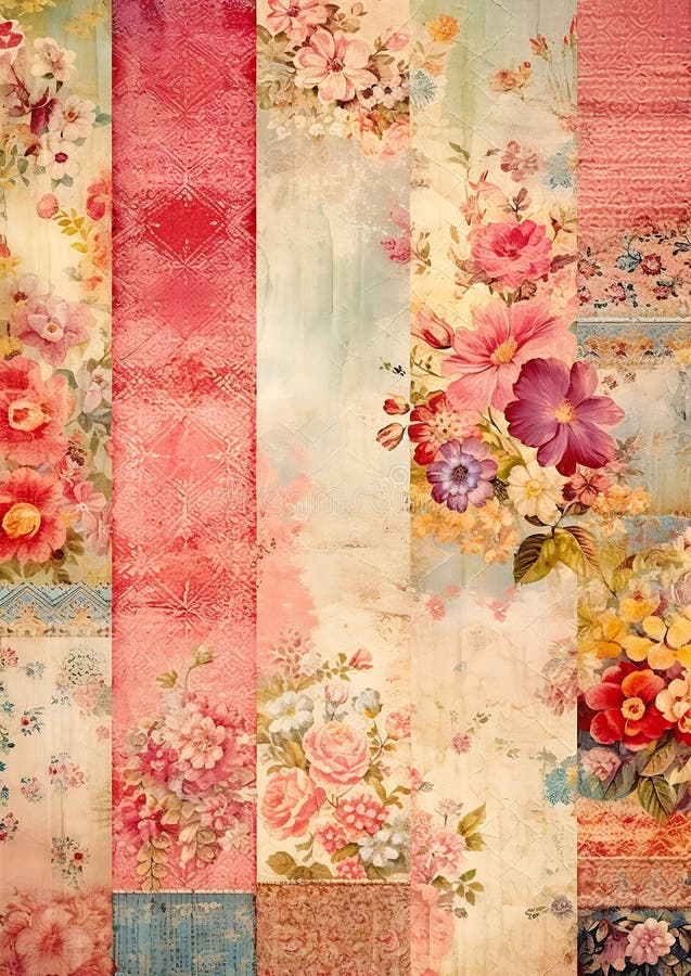 Closeup of Patchwork Wall Flowers with Boho Chic Squared Border Stock ...
