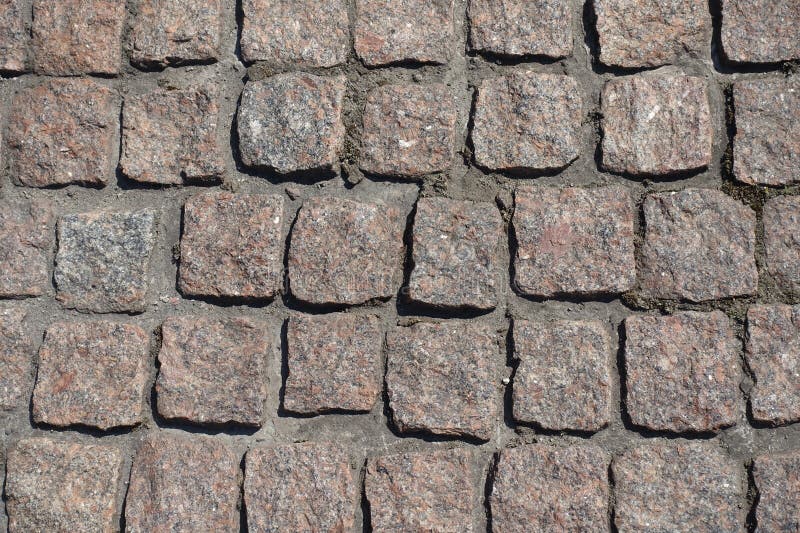 Closeup of Pavement Made of Rectangular Pink Granite Stone Setts Stock ...