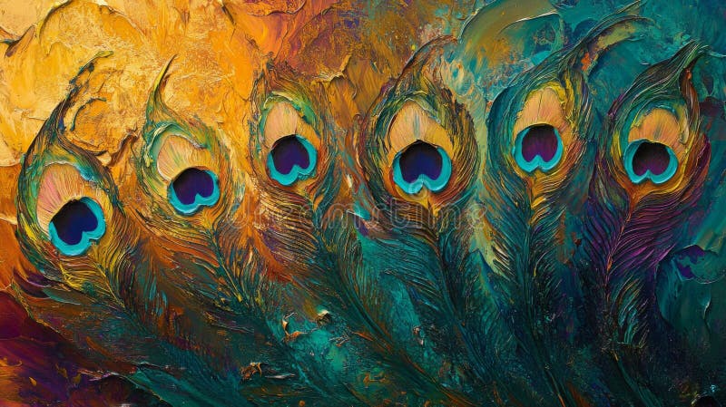 Closeup of Peacock Feathers Abstract Painting Stock Illustration ...