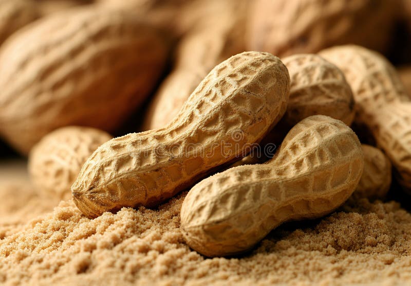 Closeup of Peanuts in Their Shells Resting on a Bed of Peanut Flour ...