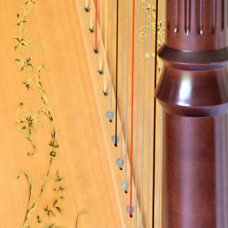 Closeup of Pedal Harp Column Strings and Soundboard Stock Image - Image ...