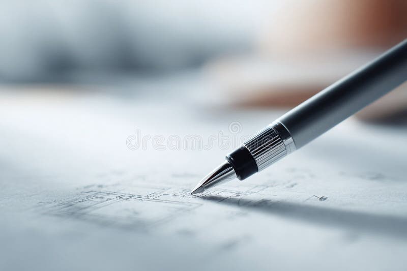 Closeup of a Pen Pointing To a Detailed Blueprint, Symbolizing ...