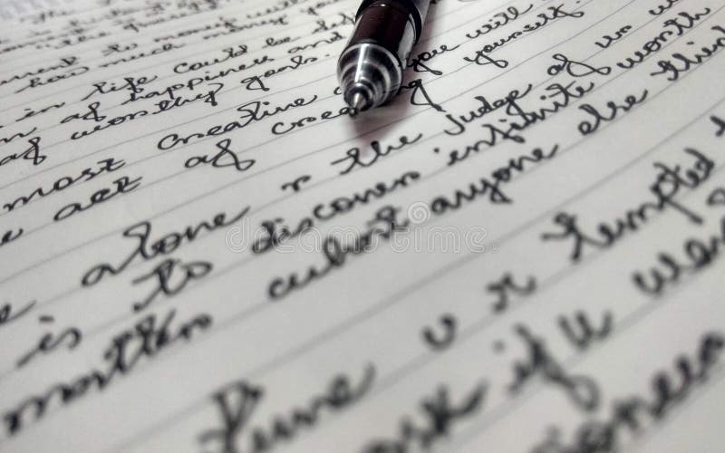 Closeup of a Pen Tip on Paper with Written Text. Stock Image - Image of ...