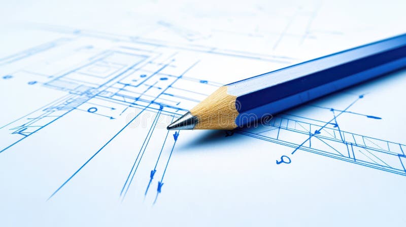 Closeup of Pencil on Blueprint, Detailed Drawings for Construction ...