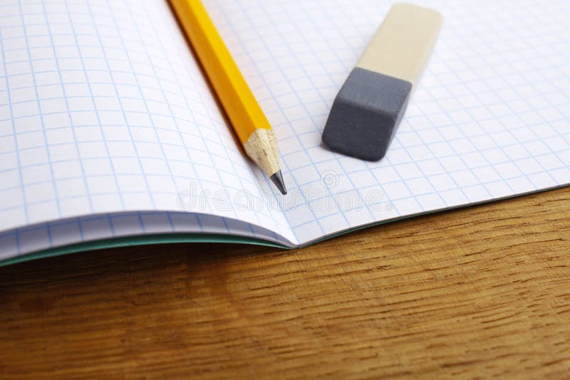 Pencil notebook and eraser stock photo. Image of information - 30044318