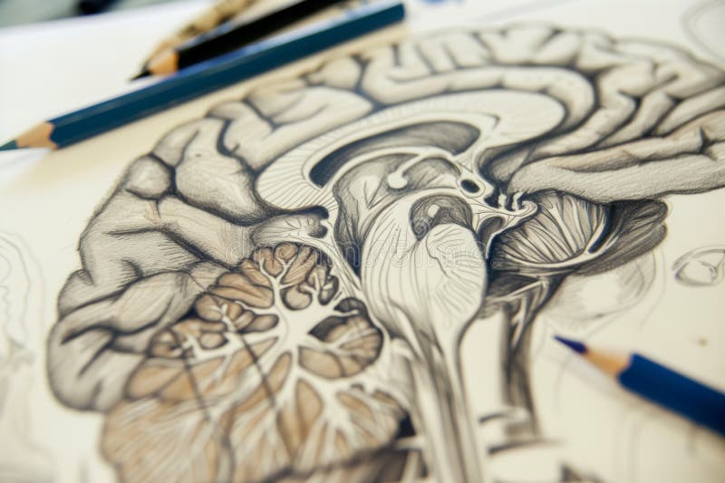 Closeup of Pencil Shading in Brain Lobes on a Sketch Stock Image ...