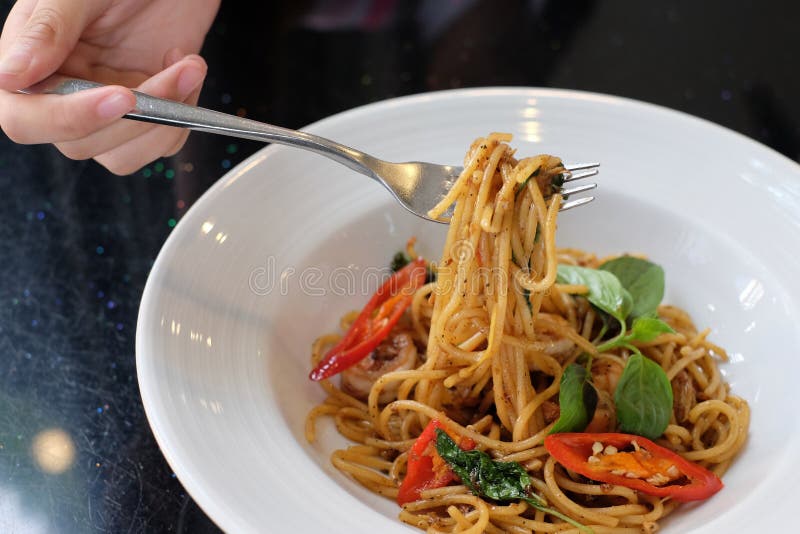 Closeup People Eating Spaghetti Stock Photo - Image of pasta, italian ...