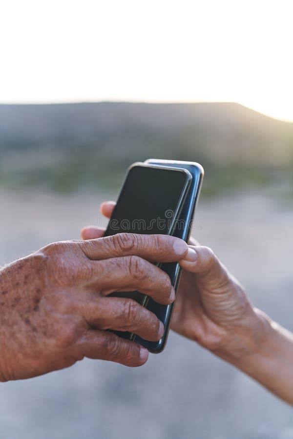 Closeup, People and Hands with Smartphone for Connectivity, Data Sync ...