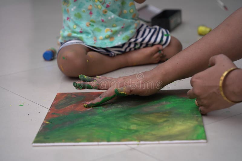 Closeup of the People Painting with Hands. Stock Image - Image of white ...