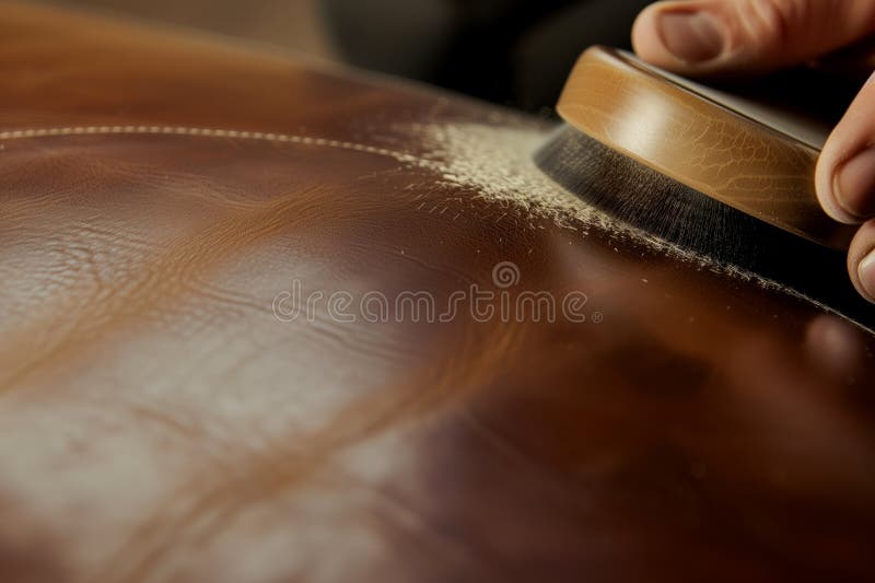 Closeup of a Person Buffing Leather Surface Stock Image - Image of ...