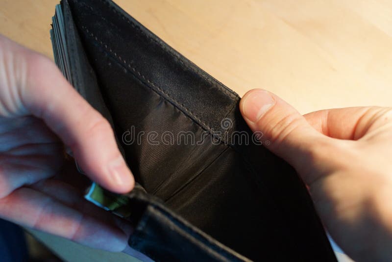 Closeup of a Person Opening an Empty Wallet - Concept of Crisis and ...