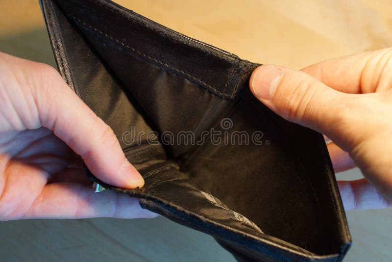 Closeup of a Person Opening an Empty Wallet - Concept of Crisis and ...