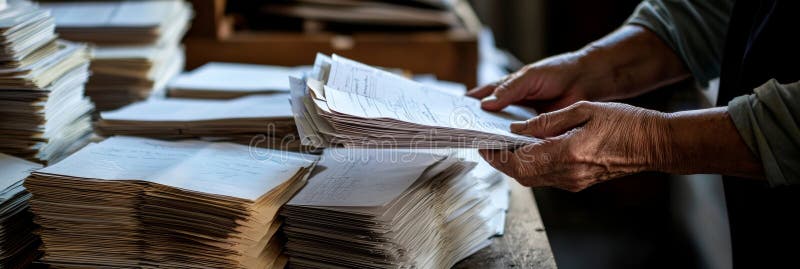 Closeup of a Persons Hs Sorting through a Stack of Papers Demonstrating ...