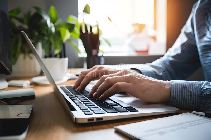 Closeup Person Typing on Computer Keyboard, Professional Workspace ...