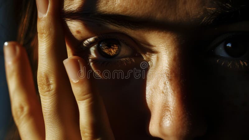 A Closeup of a Persons Face with the Shadow of a Hand Covering Half of ...