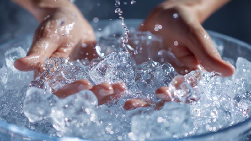 A Closeup of a Persons Hands Submerged in an Ice Bowl Promoting Healthy ...