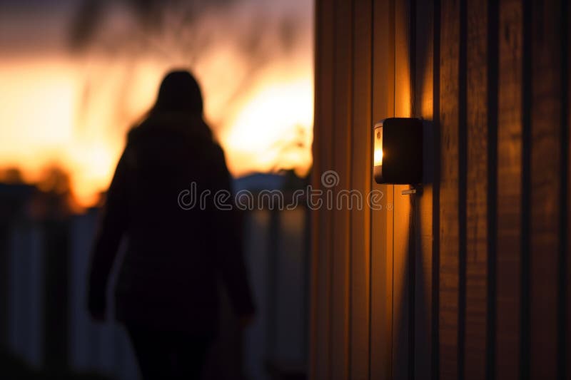 Closeup of Persons Silhouette Against Motion Sensor Activated Outdoor ...