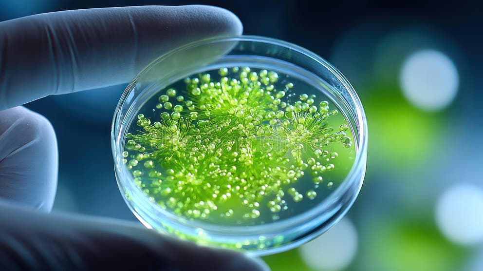 Closeup Petri Dish with Green Algae in Laboratory Light Stock Photo ...