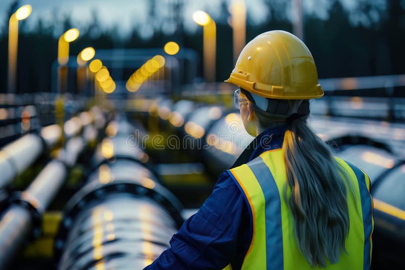 A Closeup of a Petrochemical Engineer Inspecting Pipeline ...