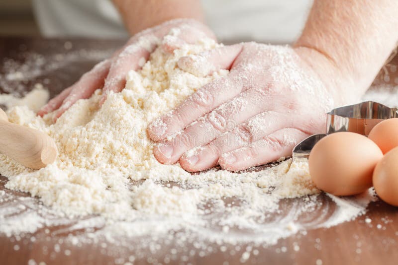 Closeup Photo of Baker Making Yeast Dough for Bread. Stock Image ...