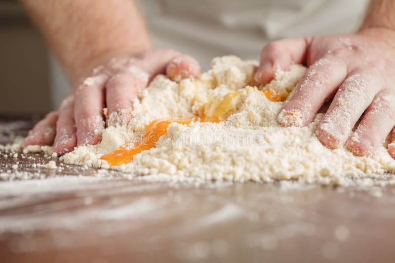 Closeup Photo of Baker Making Yeast Dough for Bread. Stock Image ...