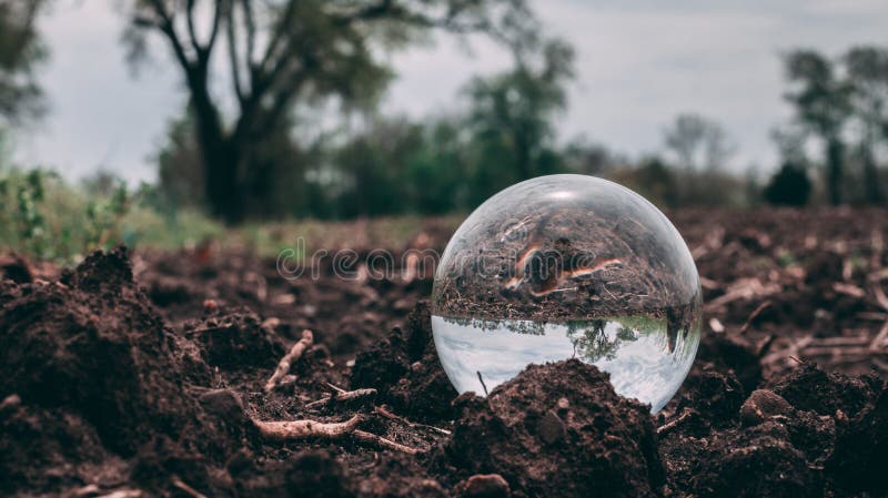 Closeup Photo Of Clear Glass Ball On Soil Stock Image - Image of water ...