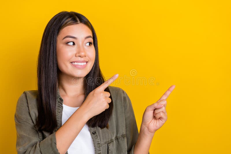 Closeup Photo Of Cute Japanese Girl Wear Khaki Shirt Fingers Direct