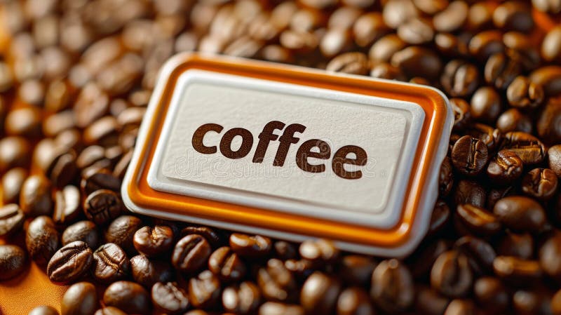 Closeup Photo Featuring Coffee Beans with a Prominent Coffee Label in ...