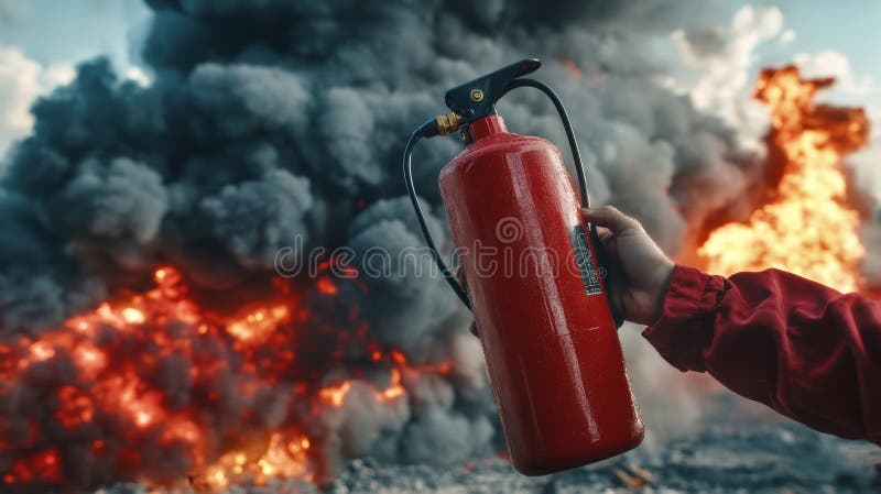 Closeup Photo of a Man Fighting a Fire with an Extinguisher Stock Image ...