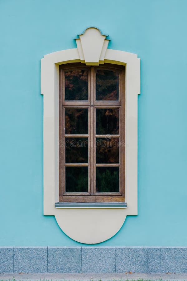 Window on blue wall stock image. Image of area, decorative - 140313601