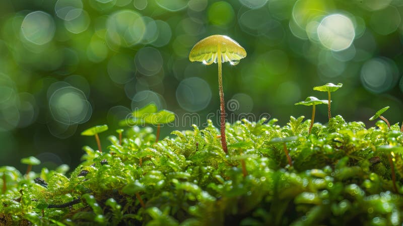Closeup Photo of a Mushroom on Moss Stock Illustration - Illustration ...