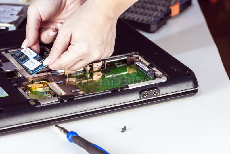 Woman Engineer Installing Computer Memory Stock Photo - Image of device ...