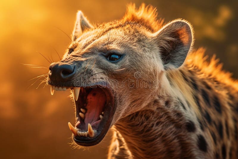 Closeup Photograph of a Hyena Roaring Stock Illustration - Illustration ...