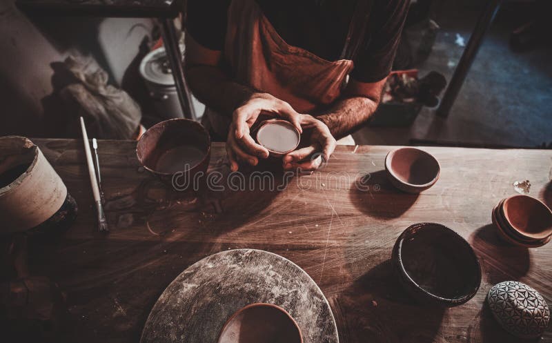 Closeup of Working Process with Clay by Diligent Man. Stock Image ...