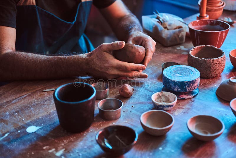 Photoshoot of Working Process with Clay by Diligent Man. Stock Photo ...