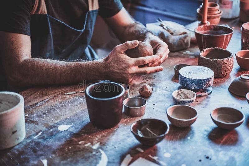 Photoshoot of Working Process with Clay by Diligent Man. Stock Photo ...