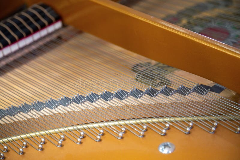 Closeup of a Piano Inside, Parallel Strings in a Diagonal Composition ...