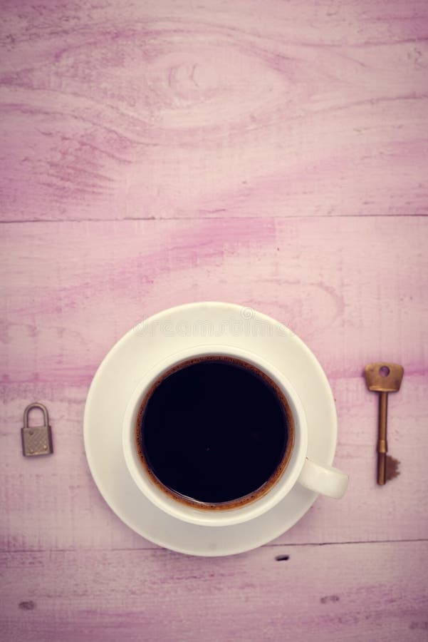 Closeup Picture of Cup of Coffee with Lock and Key Stock Image - Image ...