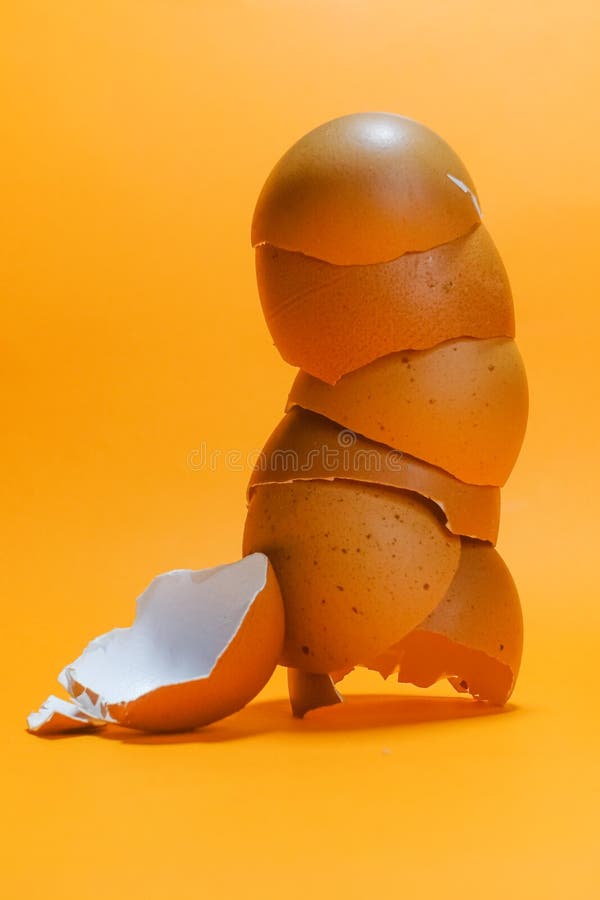 Closeup Picture of the Eggs Shell Isolated in Orange Background Stock ...